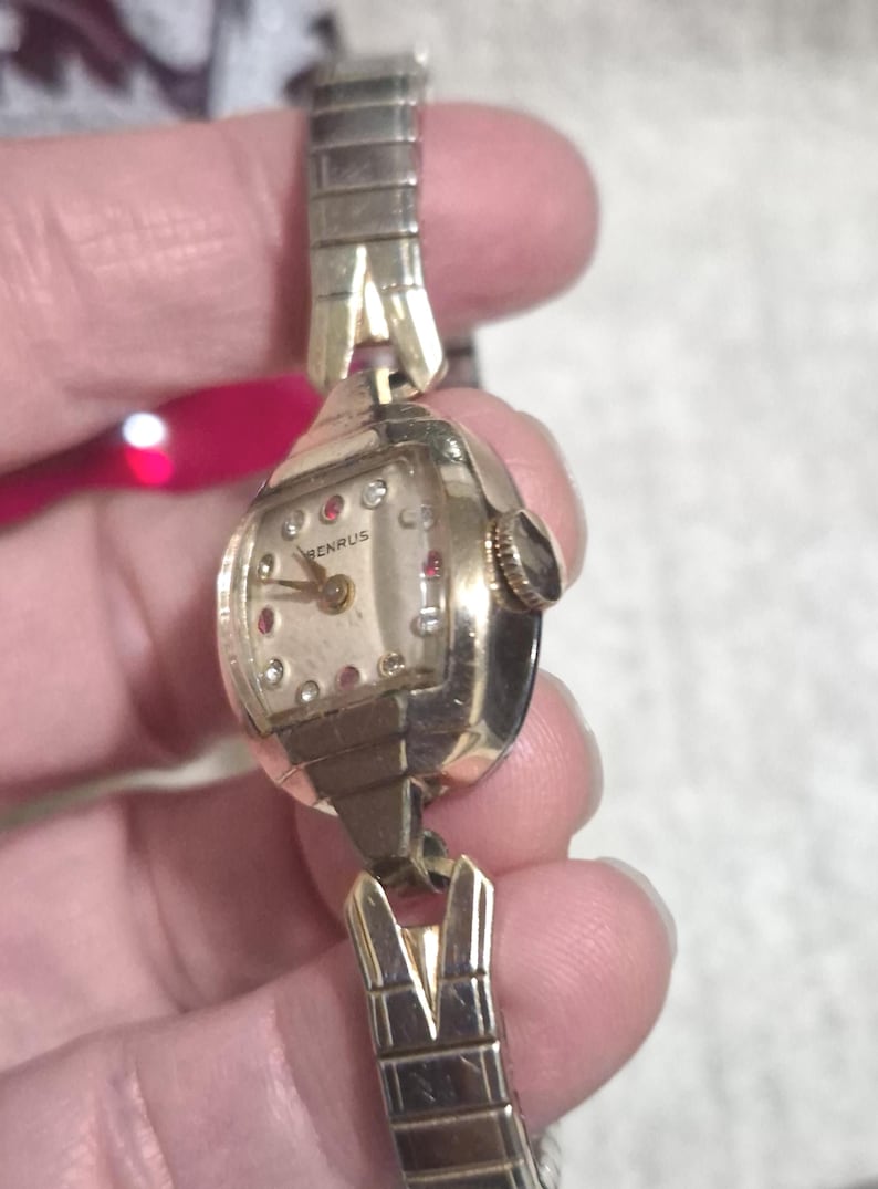 Vintage 1940s 10K Gold Ruby & Diamond Benrus Ladies Watch Art Deco ...
