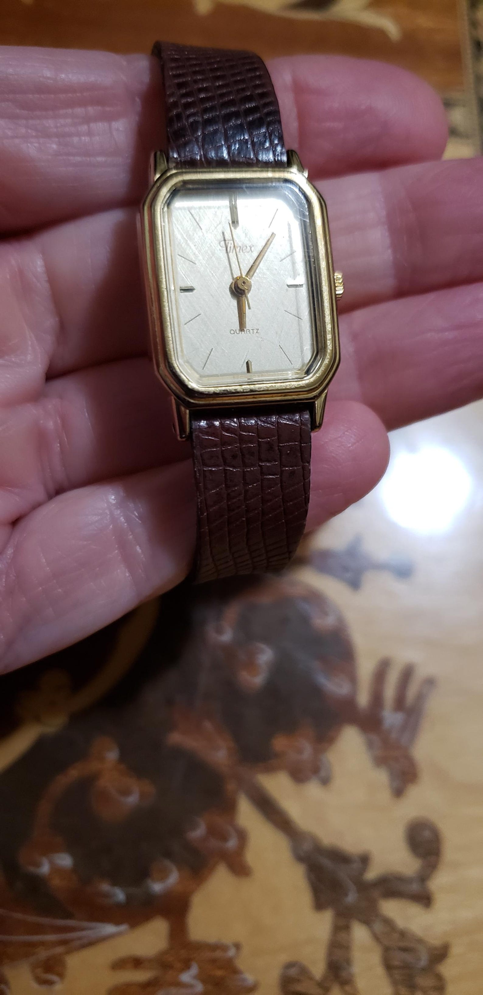 Vintage 1980's Timex Tank Quartz Ladies Watchl! Textured Champagene ...