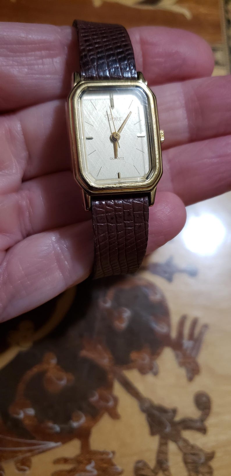 Vintage 1980's Timex Tank Quartz Ladies Watchl! Textured Champagene ...