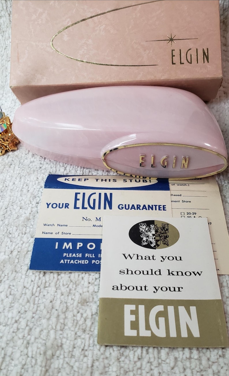 Vintage Elgin Ladies Mechanical Cocktail Watch, Pink Boxes & Papers ...
