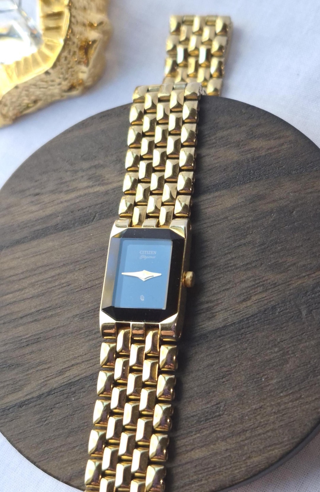 Vintage Citizen Elegance Ladies Watch Gold Tone, Black Dial, Diamond ...