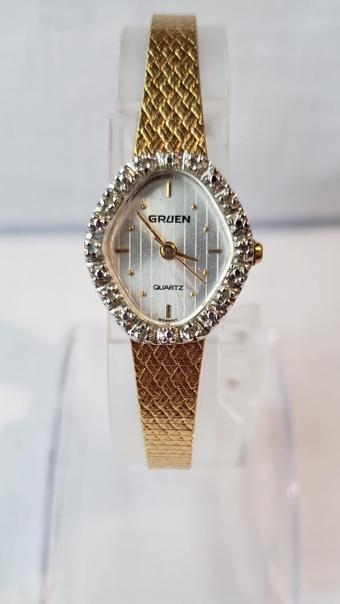 Vintage 1980's Gold & Diamonds Gruen, Ladies Watch! Striped Dial ...