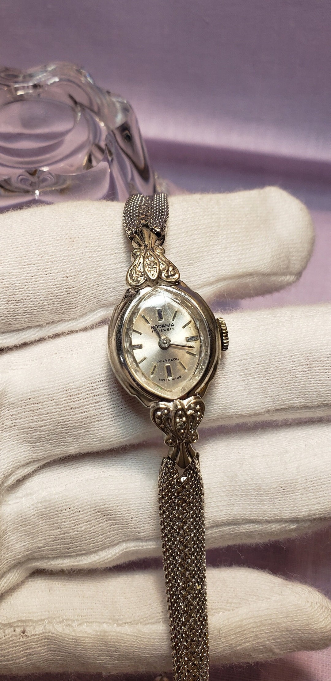 Vintage 1950's 10K Gold, Diamonds, Rodania 17 Jewels Swiss Ladies ...