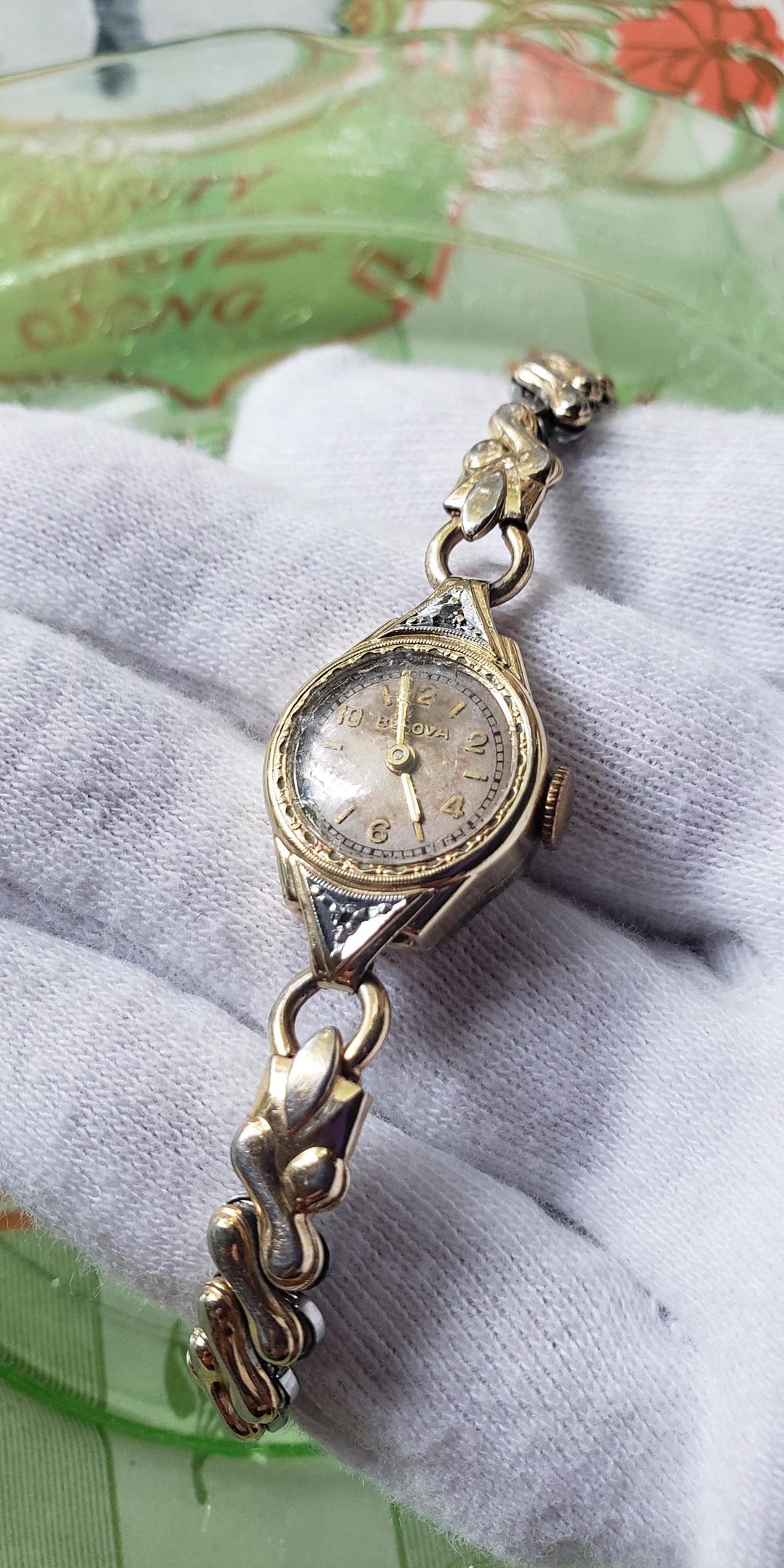 Vintage 1930's Bulova Art Deco 10K Gold & Diamonds Dainty Women's ...