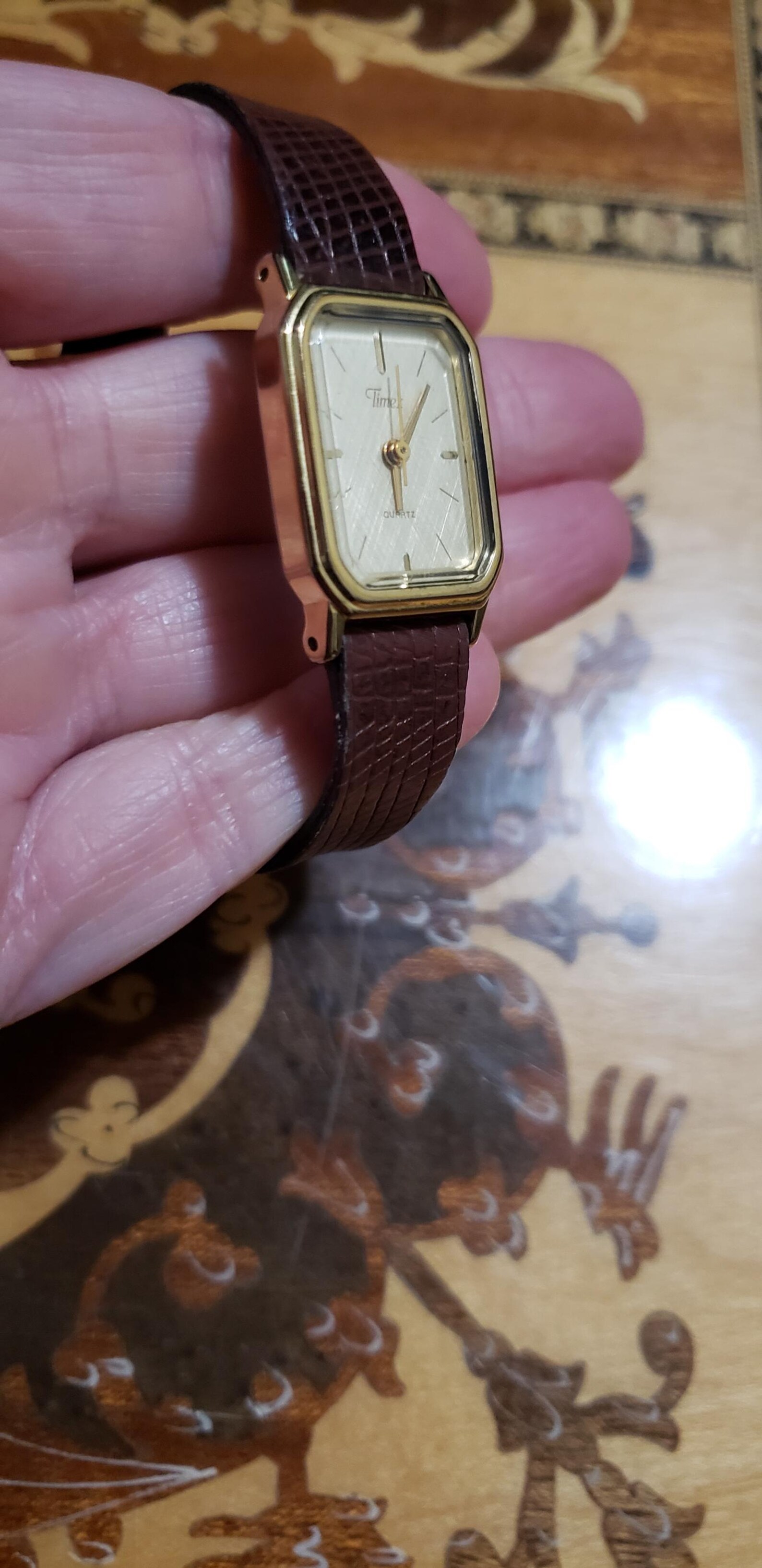 Vintage 1980's Timex Tank Quartz Ladies Watchl! Textured Champagene ...