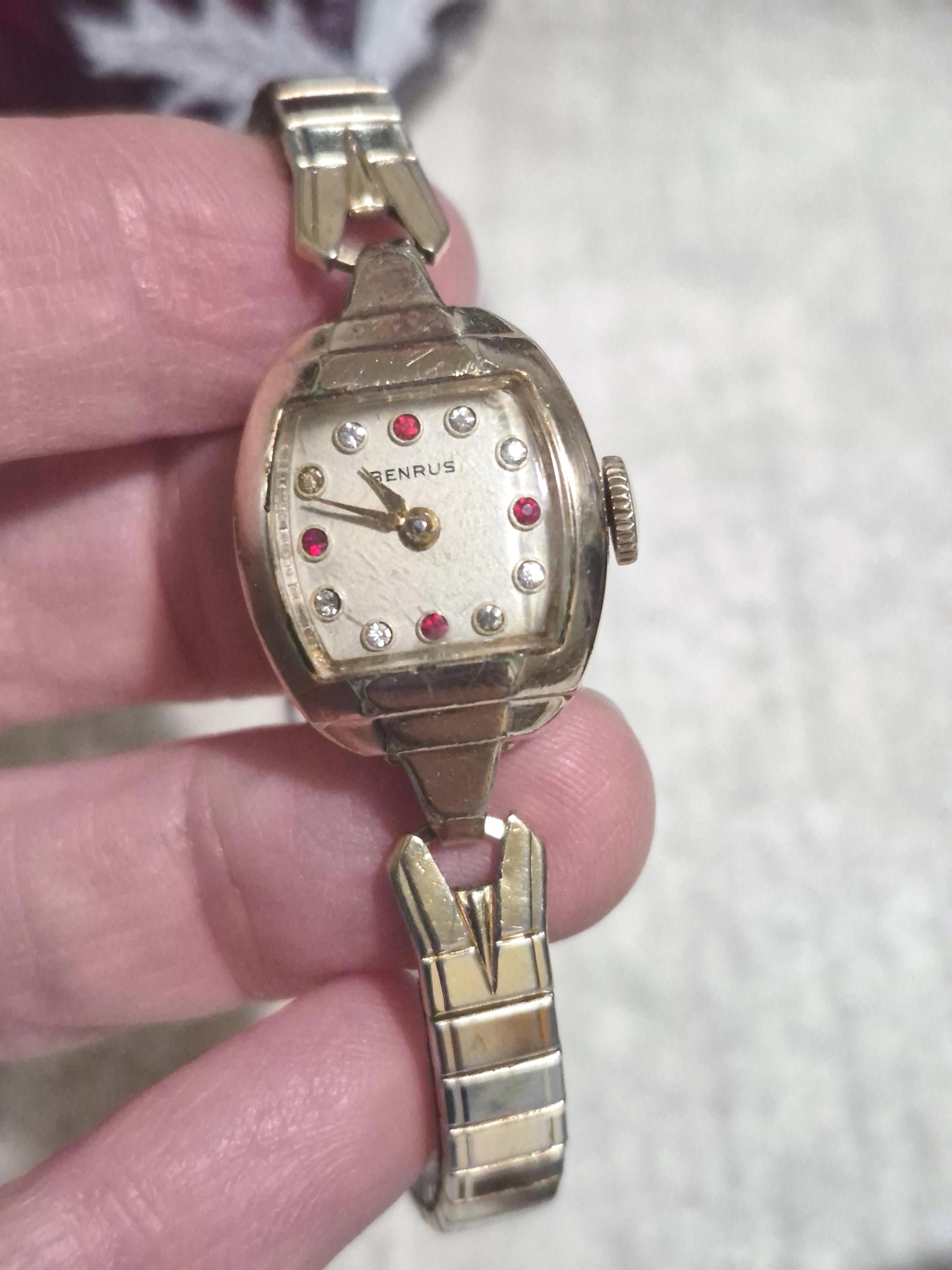 Vintage 1940s 10K Gold Ruby & Diamond Benrus Ladies Watch Art Deco ...