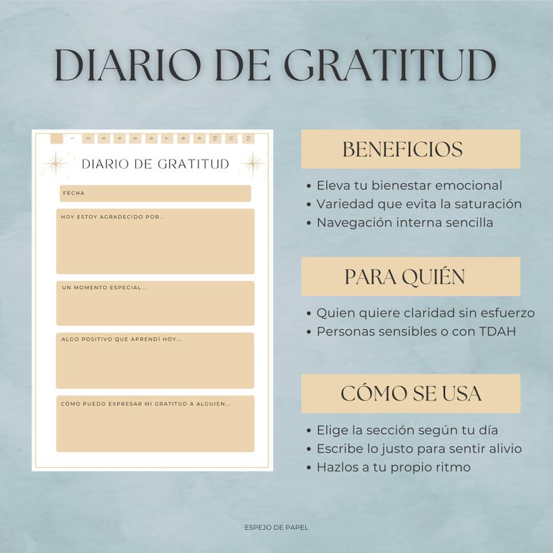 Diario de gratitud PDF para TDAH. Imprimible. Minimalista.Gratitude ...