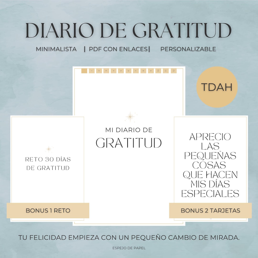 Diario de gratitud PDF para TDAH. Imprimible. Minimalista.Gratitude ...