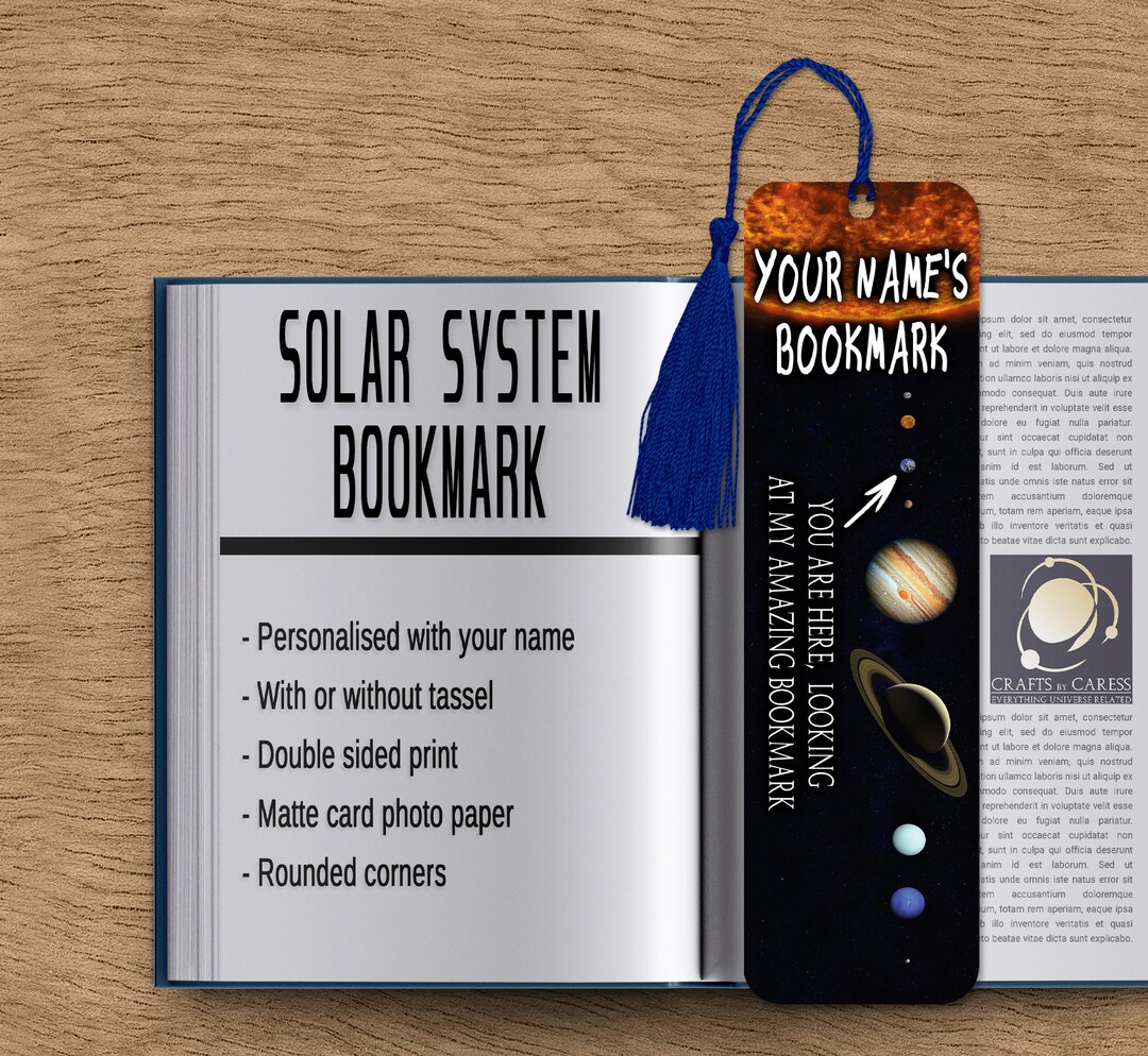 SOLAR SYSTEM Bookmark, Personalised Space Bookmark, Gifts for Readers ...