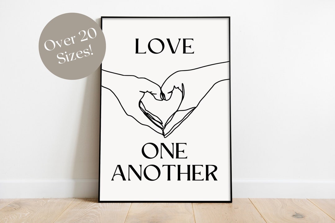 Love One Another Heart Hands Printable Christian Minimalist Line Art ...