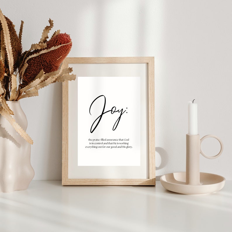 Joy Definition Print: Christian Wall Art, Monochrome Typography ...