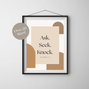 Matthew 7:7 Ask Seek Knock Printable Wall Art Christian Home Decor ...