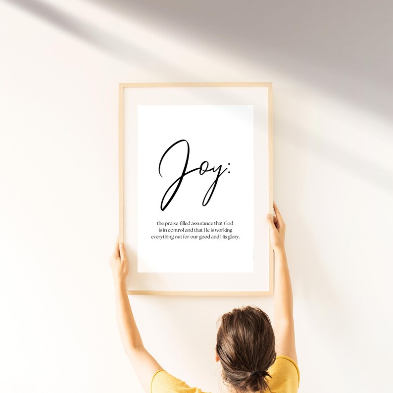 Joy Definition Print: Christian Wall Art, Monochrome Typography ...