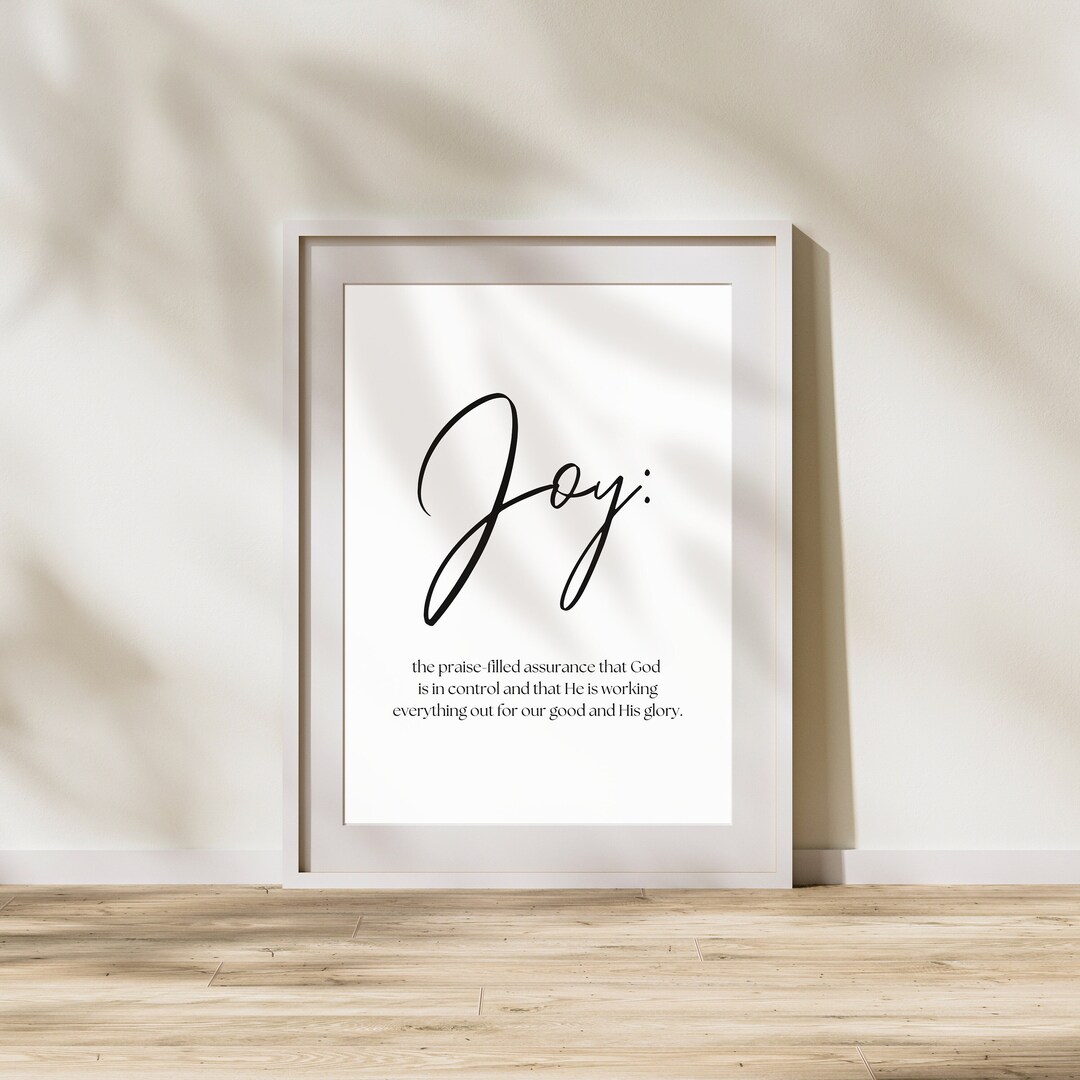 Joy Definition Print: Christian Wall Art, Monochrome Typography ...