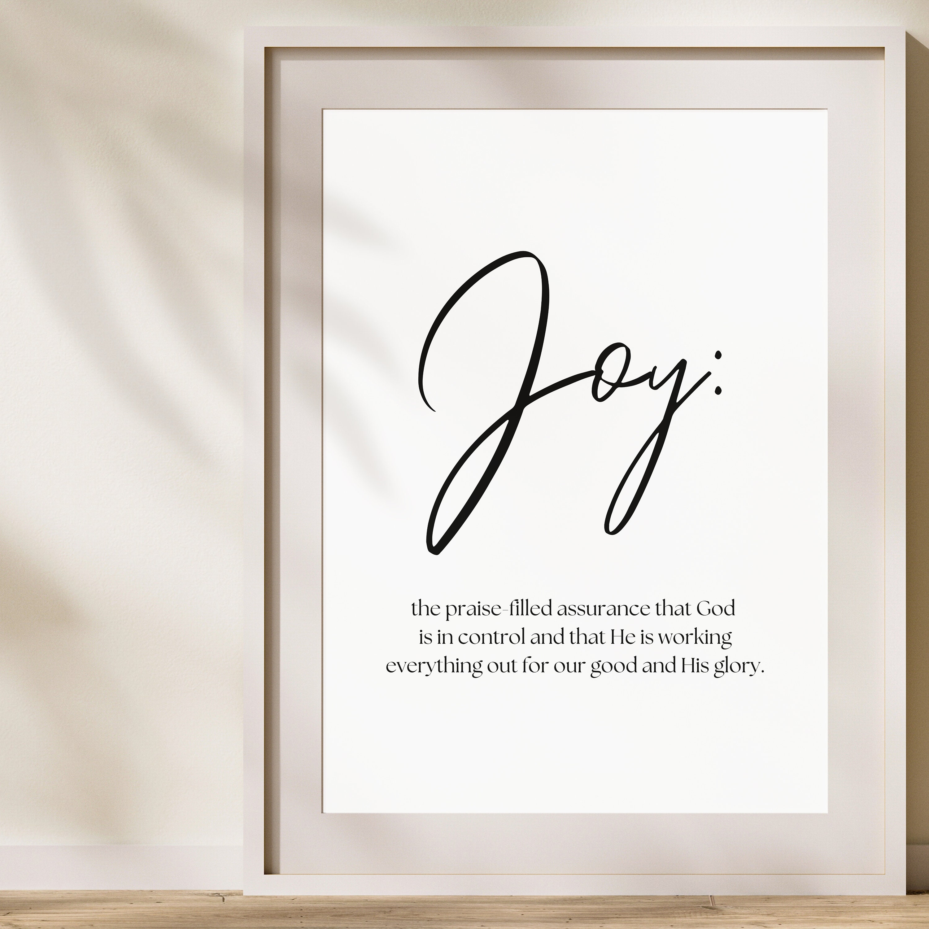 Joy Definition Print: Christian Wall Art, Monochrome Typography ...