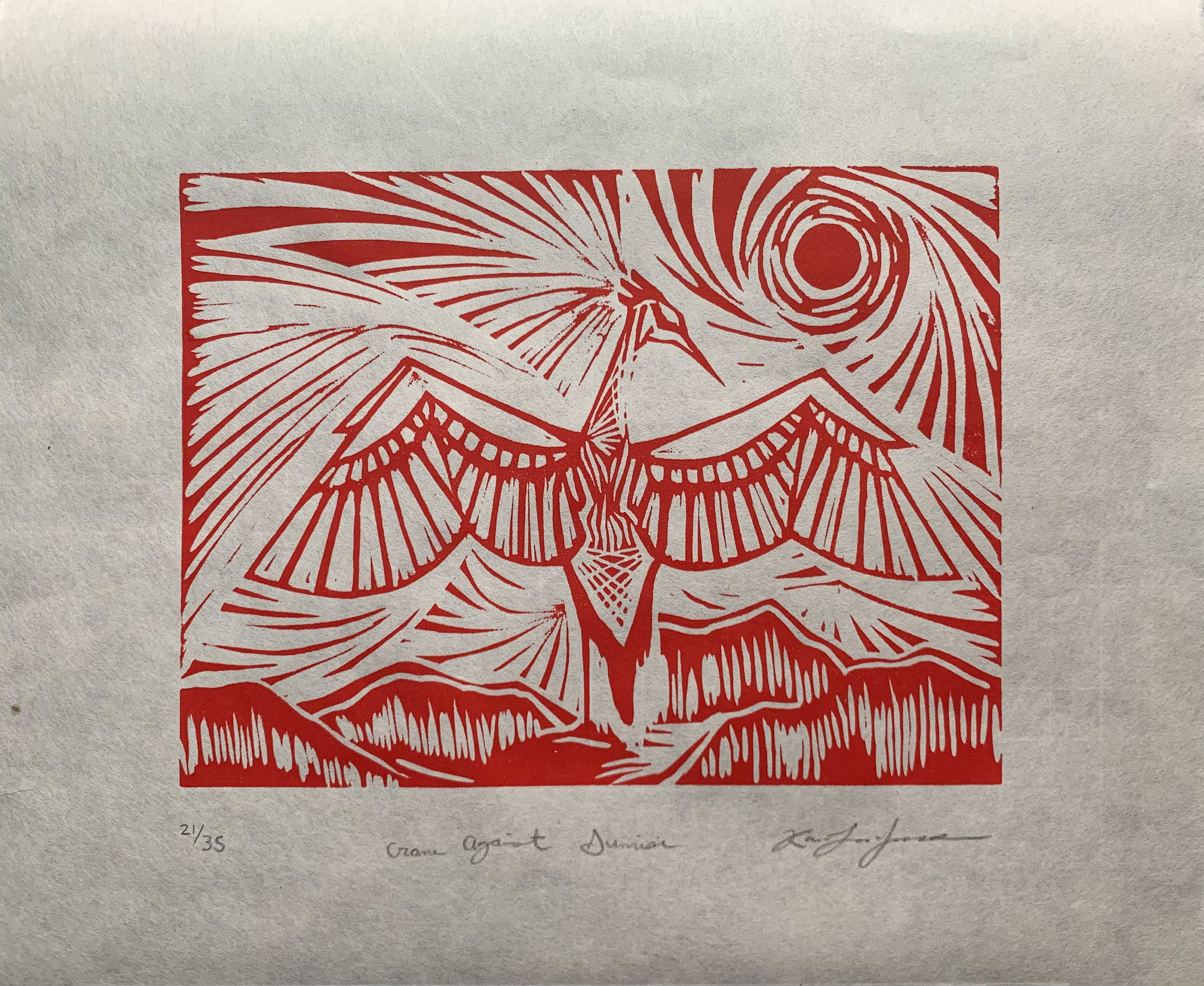 Small Japanese Red-crowned Crane (linocut) - Etsy