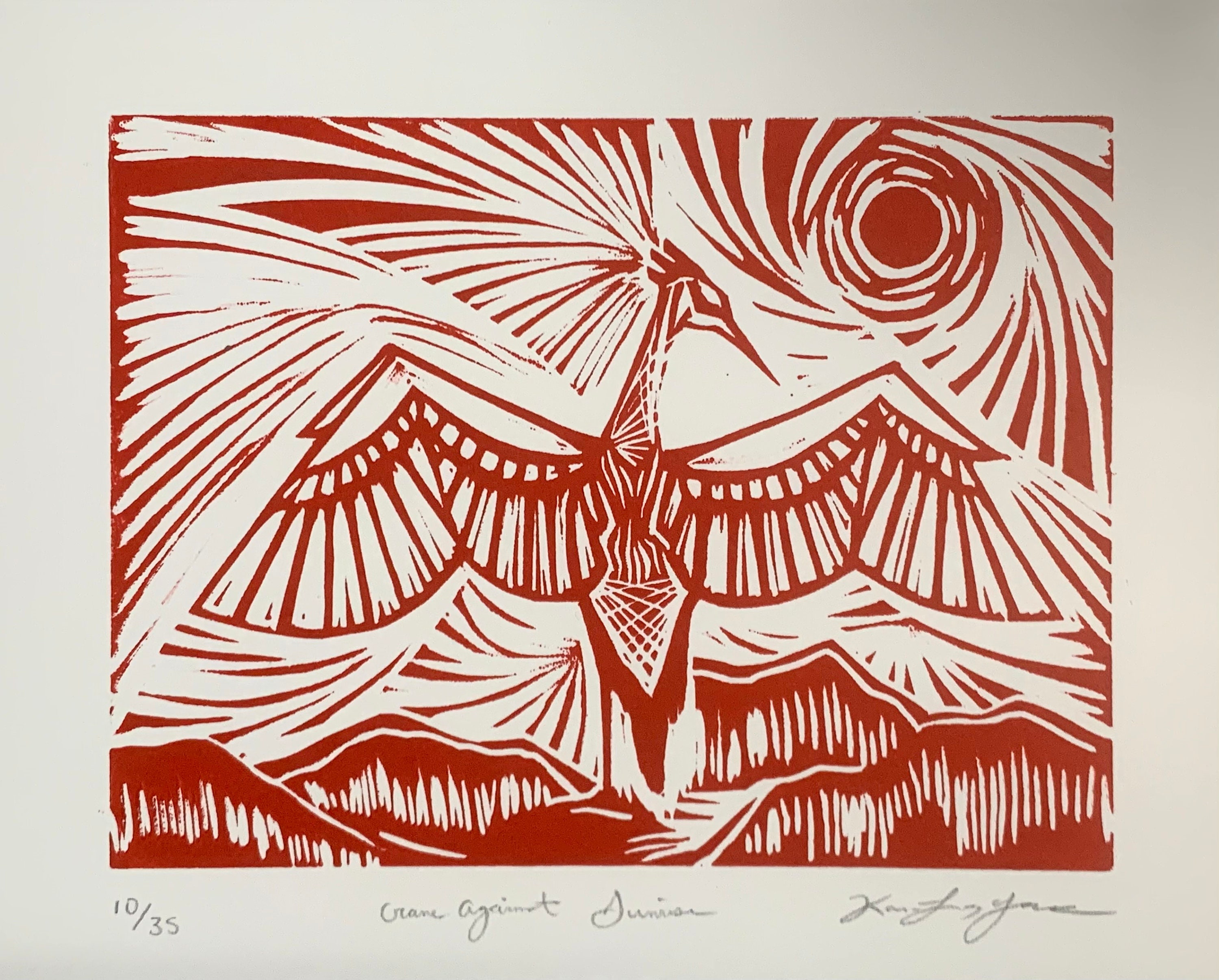 Small Japanese Red-crowned Crane (linocut) - Etsy