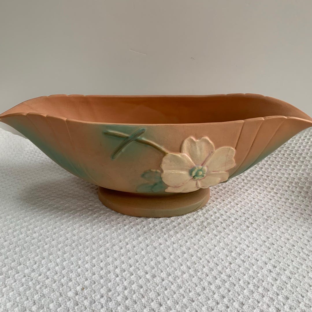Large Weller Pottery Dogwood Gondola Shaped Bowl 17.5 Inches Dusty Pink ...