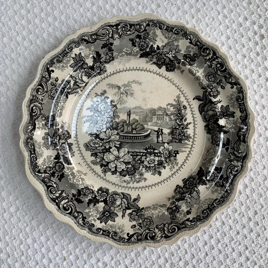 Antique James & Ralph Clews Black Transferware Plate Virginia Pattern ...