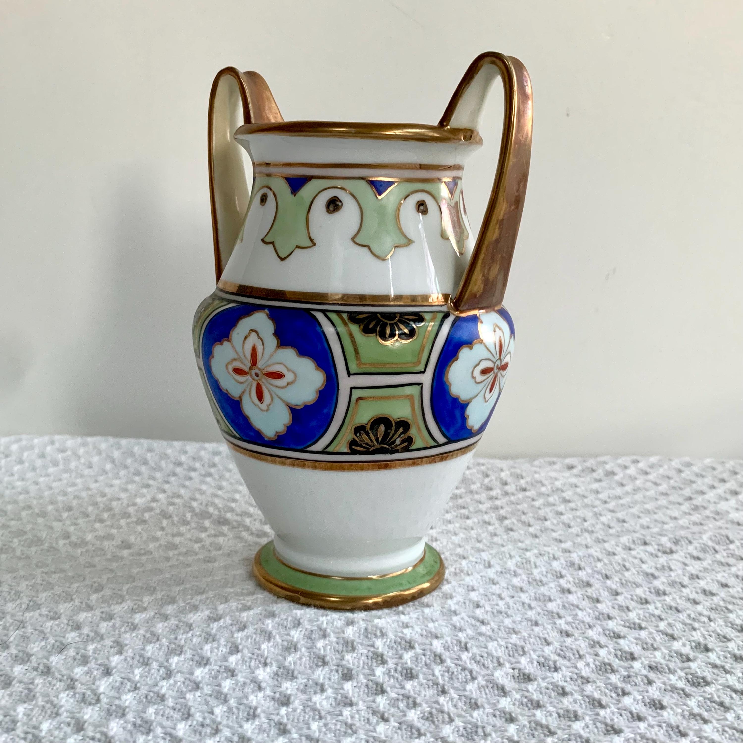 Antique Nippon Morimura Porcelain Vase, Hand Painted, Art Deco Design ...