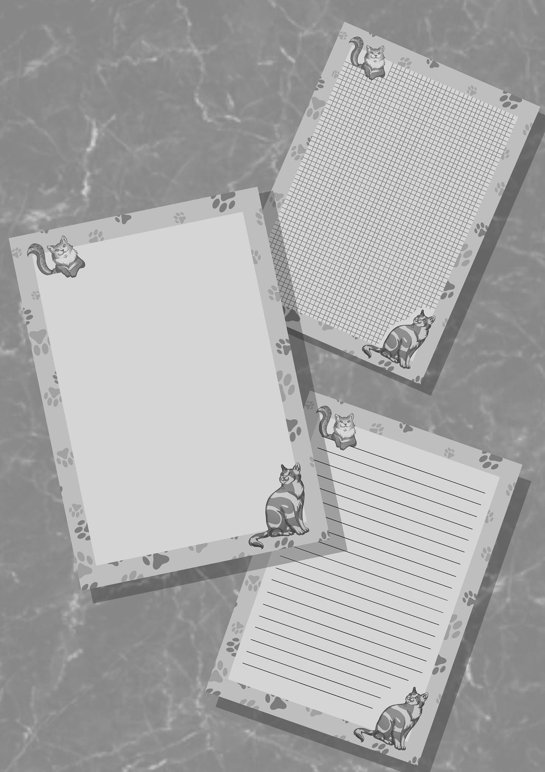 B&W Cat Writing Paper, Digital Download, Animal Stationery Printable ...