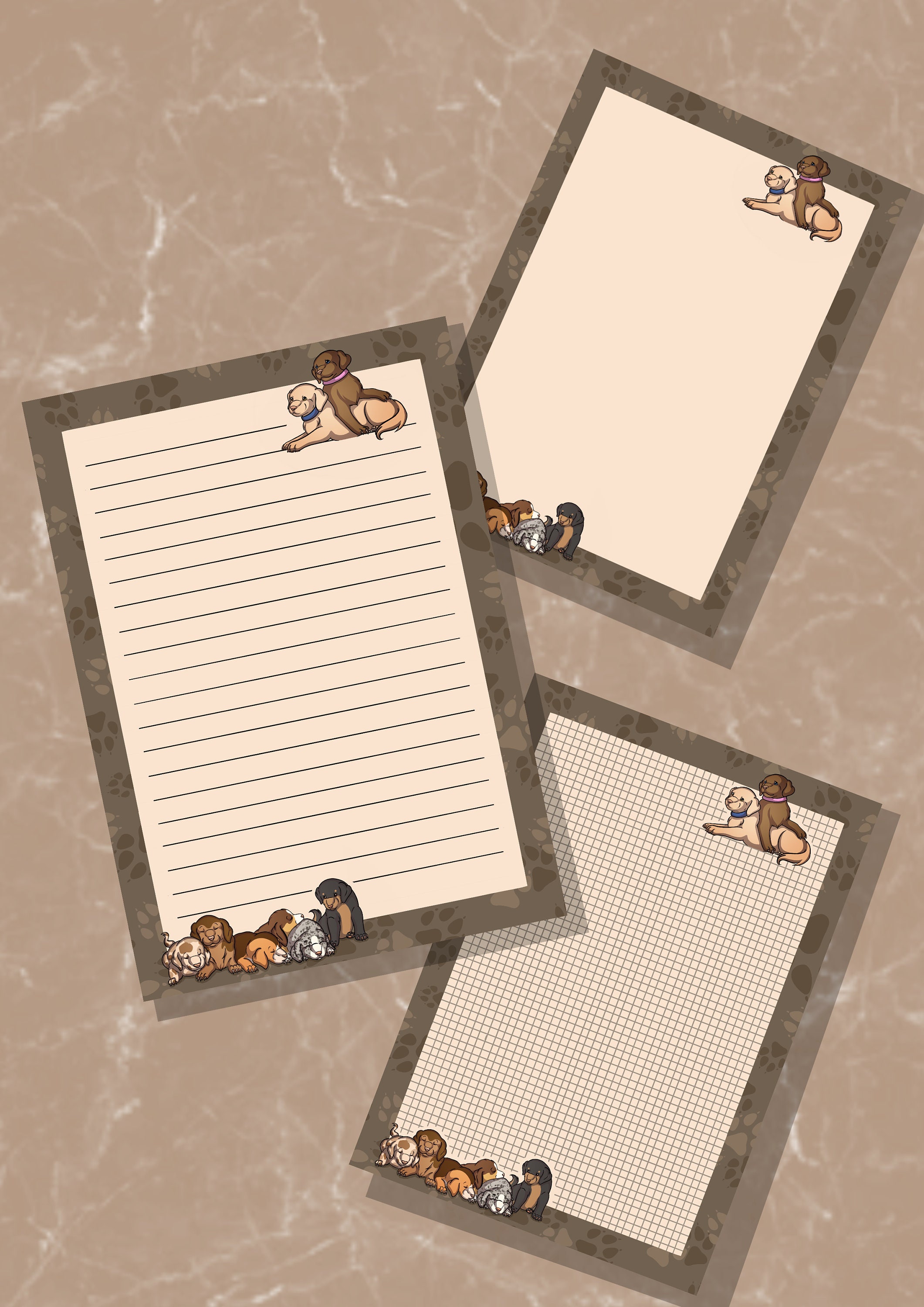 Brown Dog Writing Paper, Digital Download, Animal Stationery Printable ...