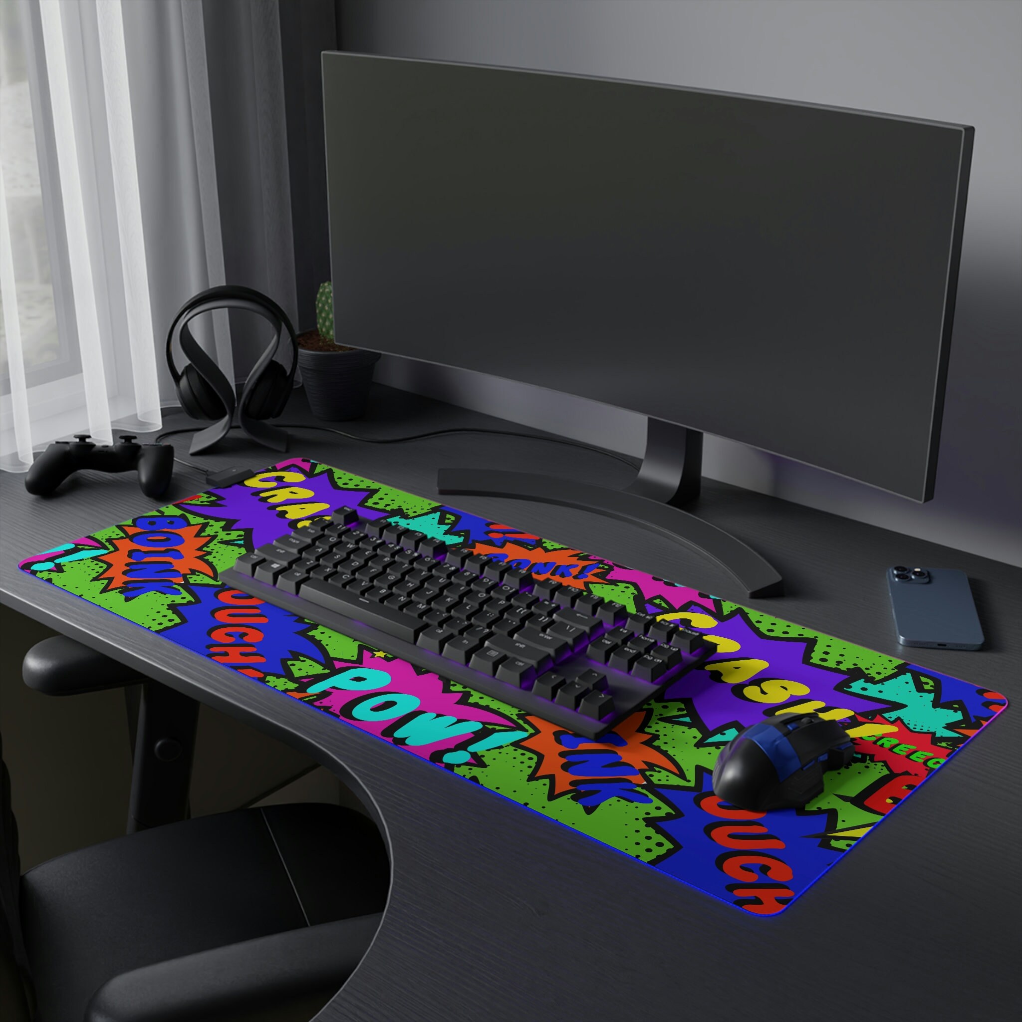 LED Gaming Mouse Pad, Comic Book Style Desk Mat, Superhero Mouse Pad ...