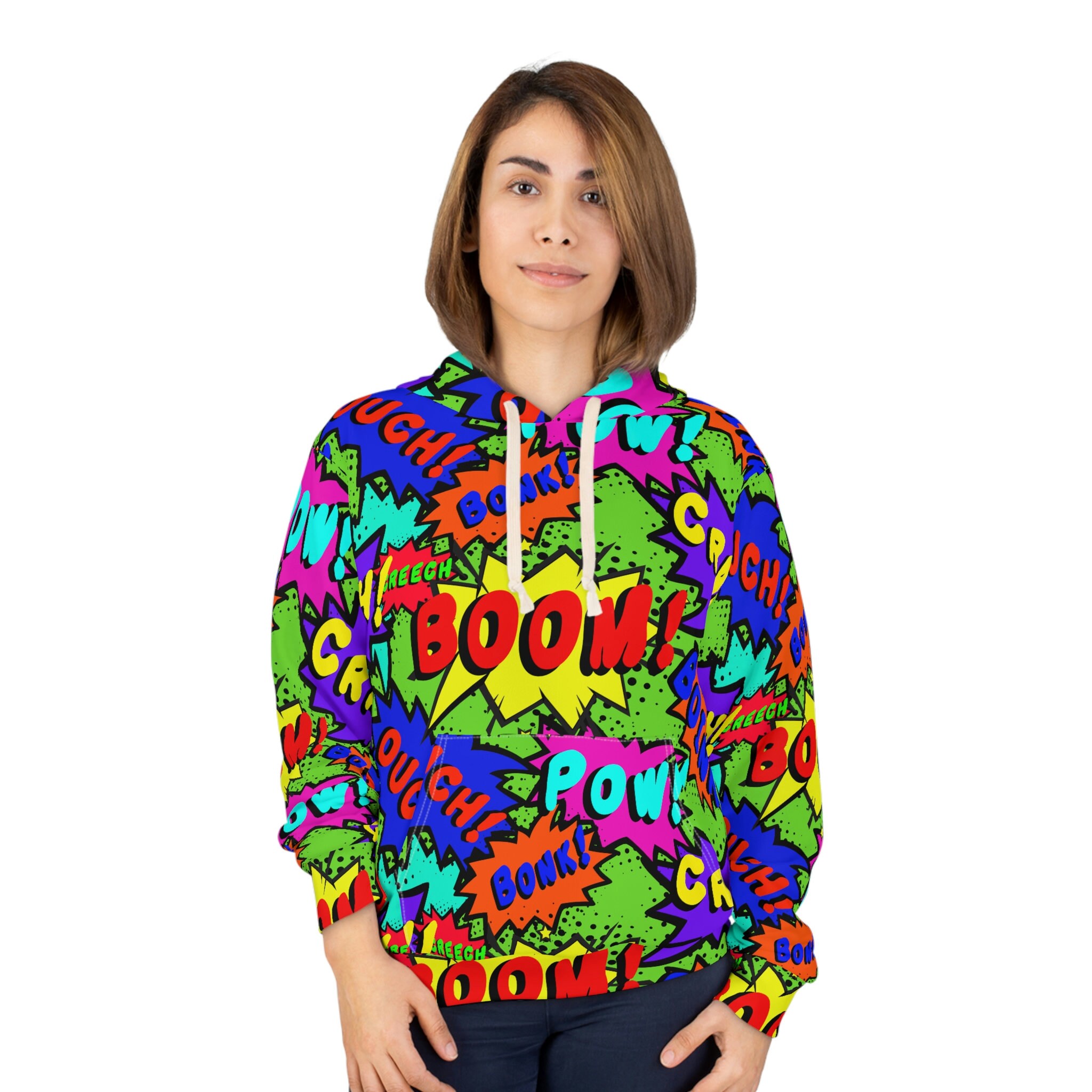 Colorful Comic Expressions Sweater, Cool Comic Book Hoodie, Sweatshirt ...