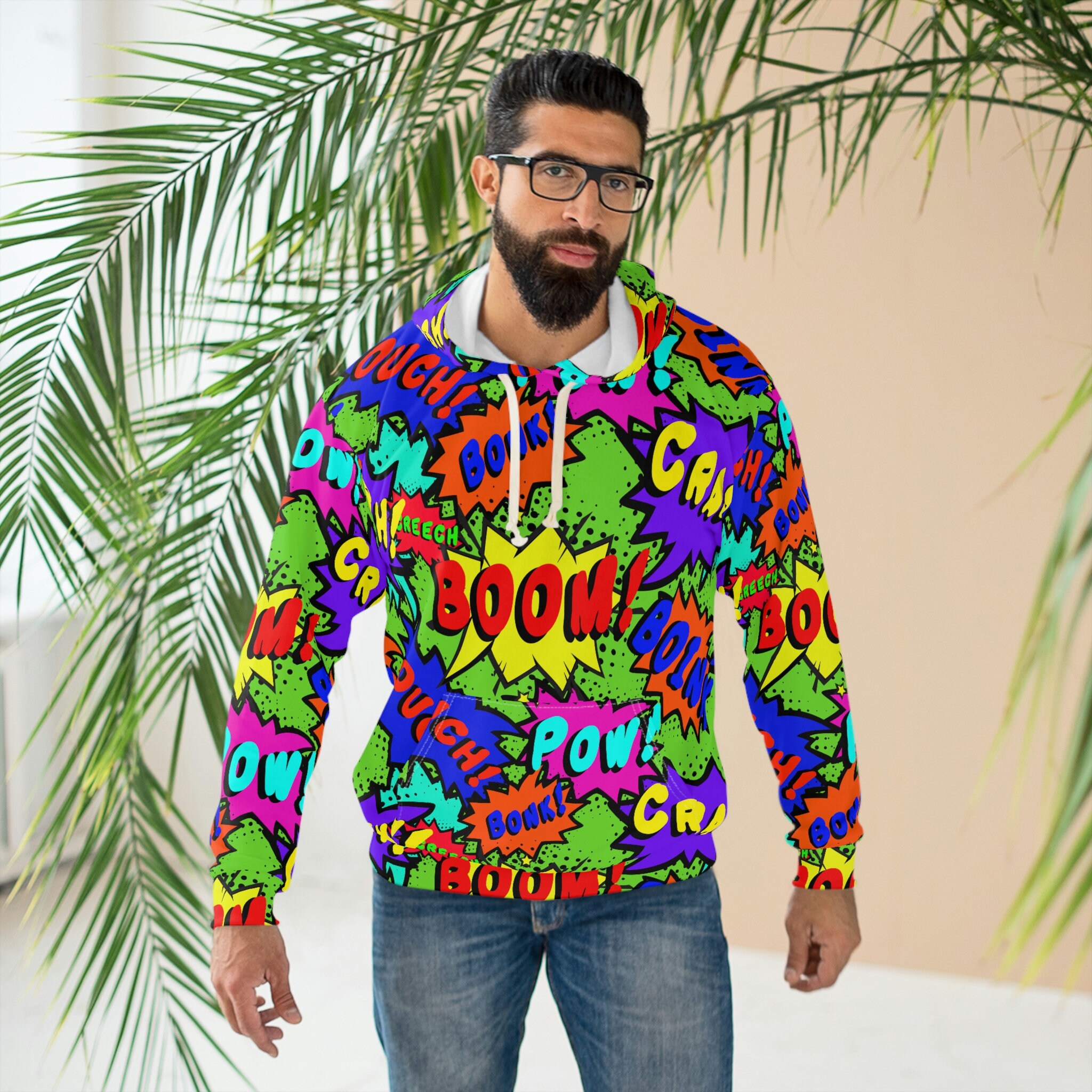 Colorful Comic Expressions Sweater, Cool Comic Book Hoodie, Sweatshirt ...