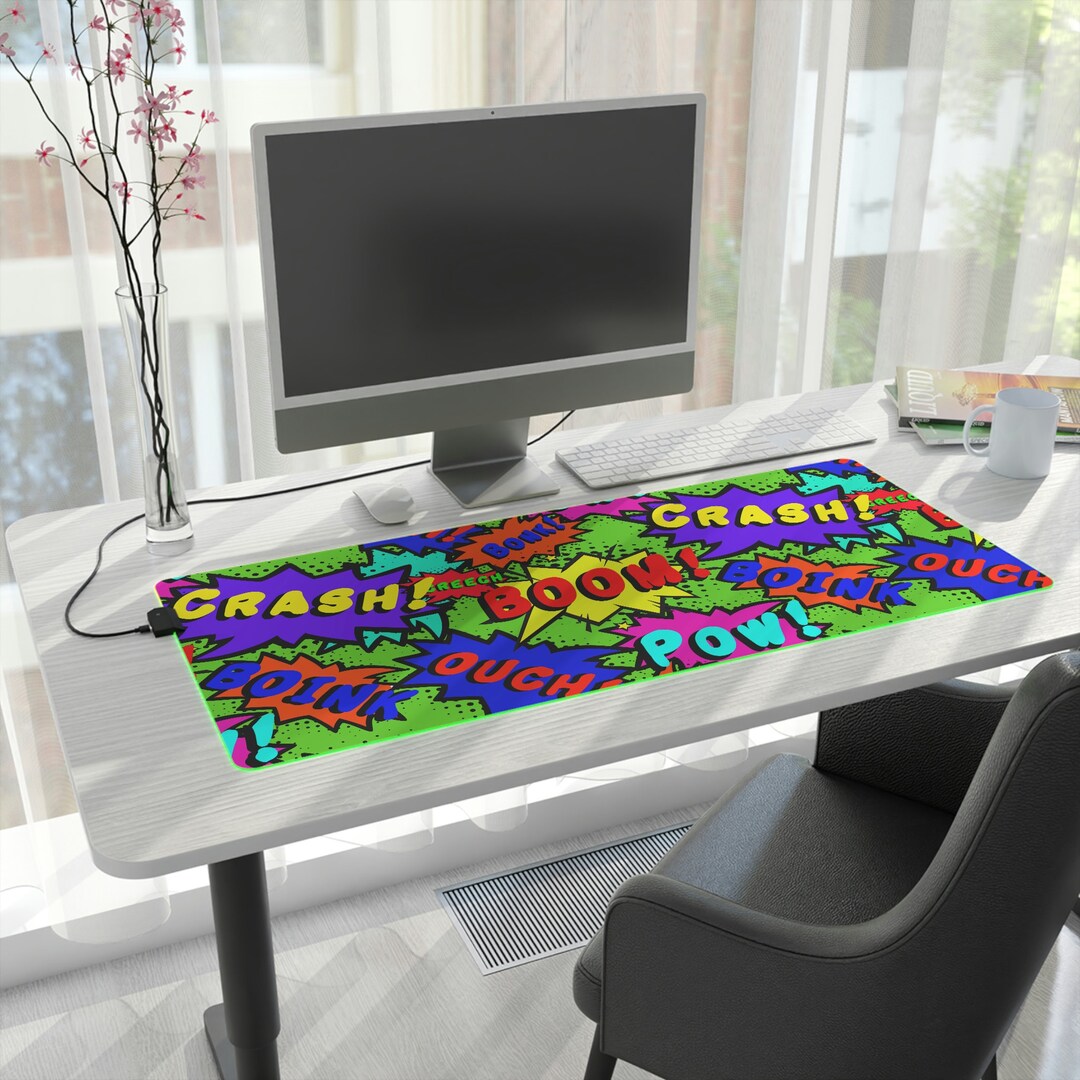 LED Gaming Mouse Pad, Comic Book Style Desk Mat, Superhero Mouse Pad ...