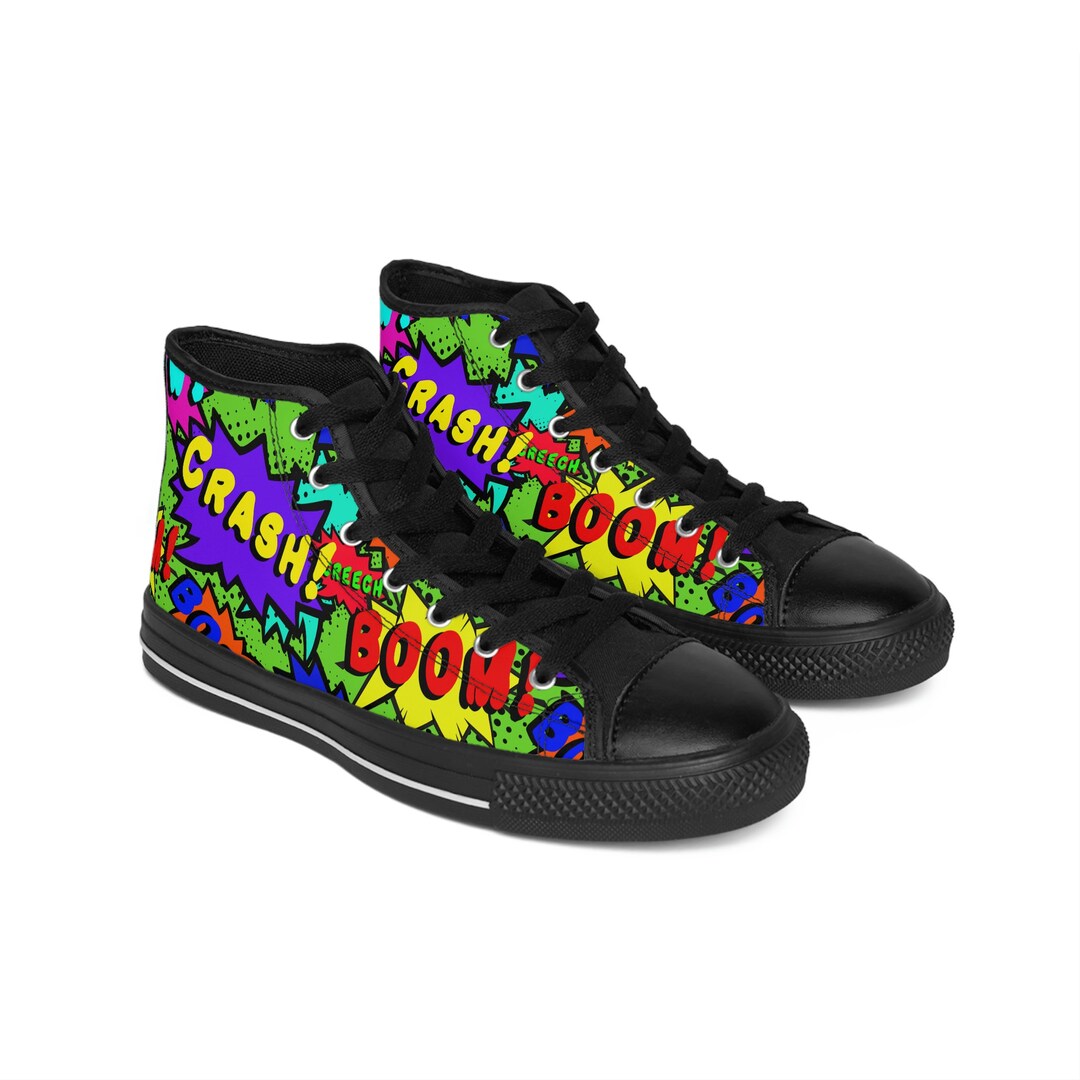 Women's Comic Book High Top Sneakers, Superhero Shoes, Colorful Skater ...