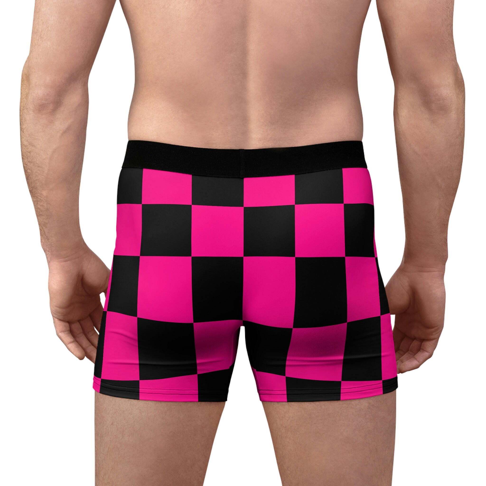 Hot Pink Plaid Men's Boxer Briefs, Checkered Pattern Underwear for Him ...