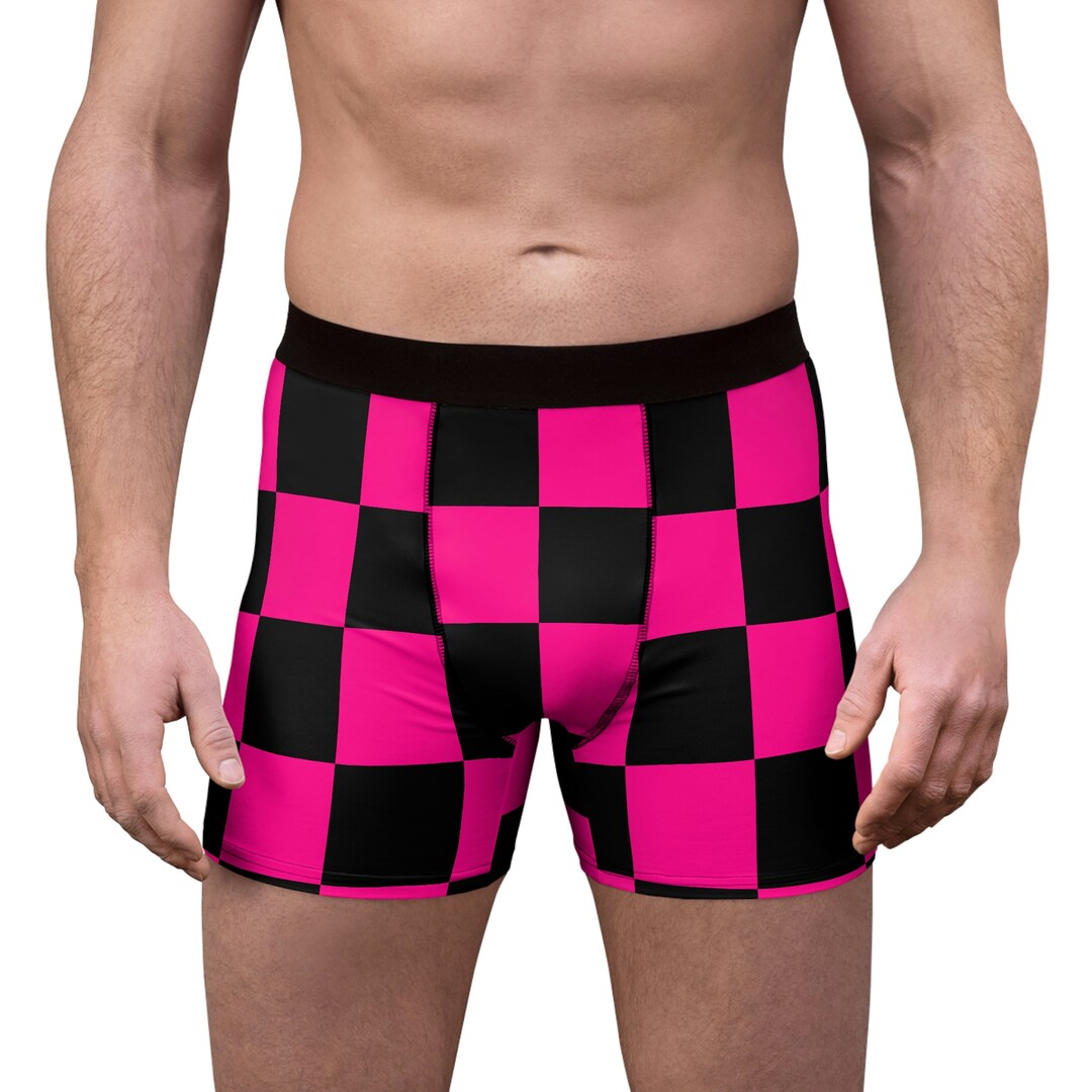 Hot Pink Plaid Men's Boxer Briefs, Checkered Pattern Underwear for Him ...