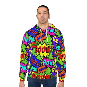 Colorful Comic Expressions Sweater, Cool Comic Book Hoodie, Sweatshirt ...