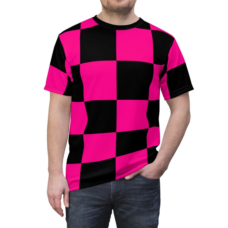 Hot Pink Checkered Unisex Active Tee, Hot Pink Anime Inspired T-shirt ...
