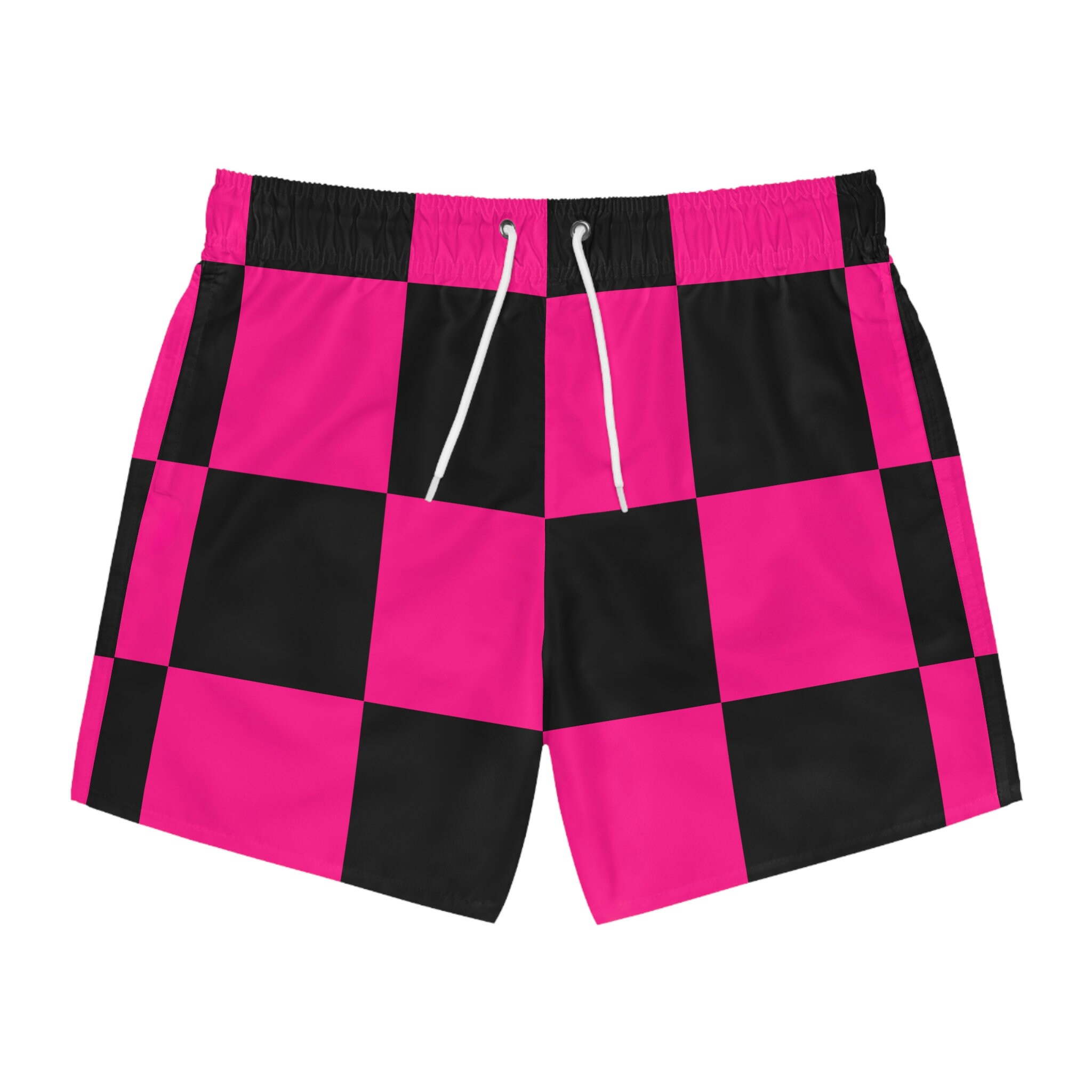 Hot Pink Checkered Swim Trunks, Anime Inspired Swimming Shorts, Magenta ...