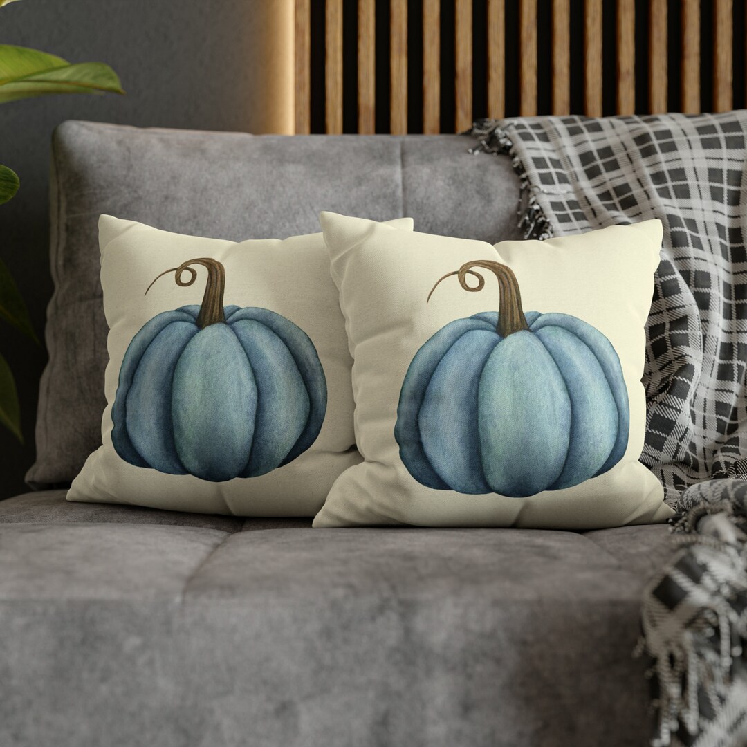 Blue Fall Pumpkin Pillow Cover, Pumpkin Design Pillow Cover, Fall Decor ...