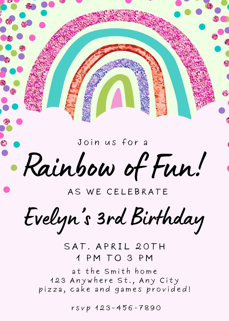 EDITABLE Rainbow Birthday Invitation Girls Rainbow Party - Etsy