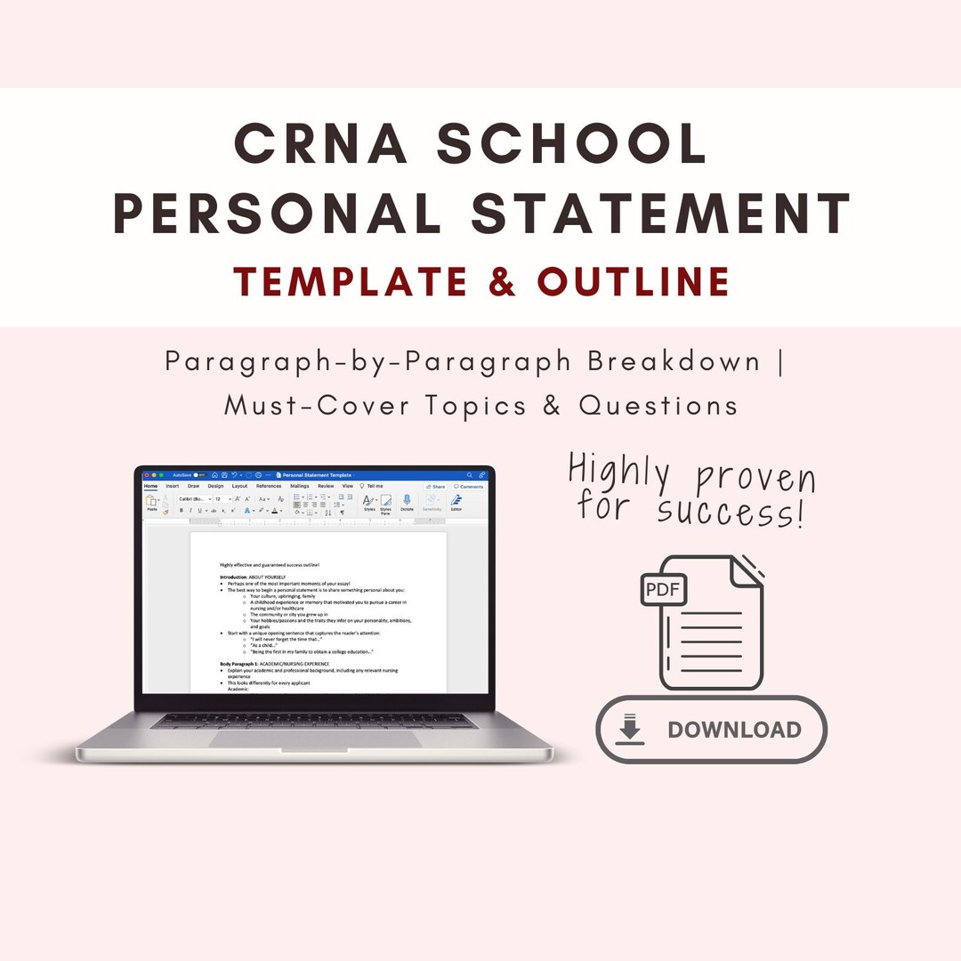 Personal Statement Template & Outline CRNA School Personal - Etsy