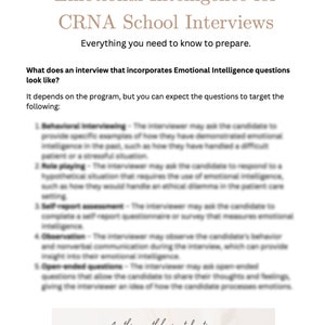 Emotional Intelligence & Personal CRNA School Interview Questions - Etsy
