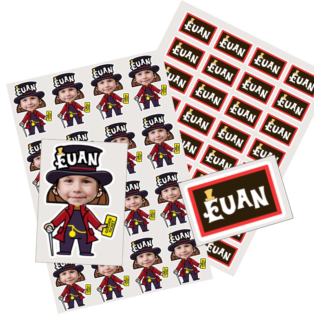 Willy Wonka Bar Custom Name Stickers - Personalized Face Photo Labels ...