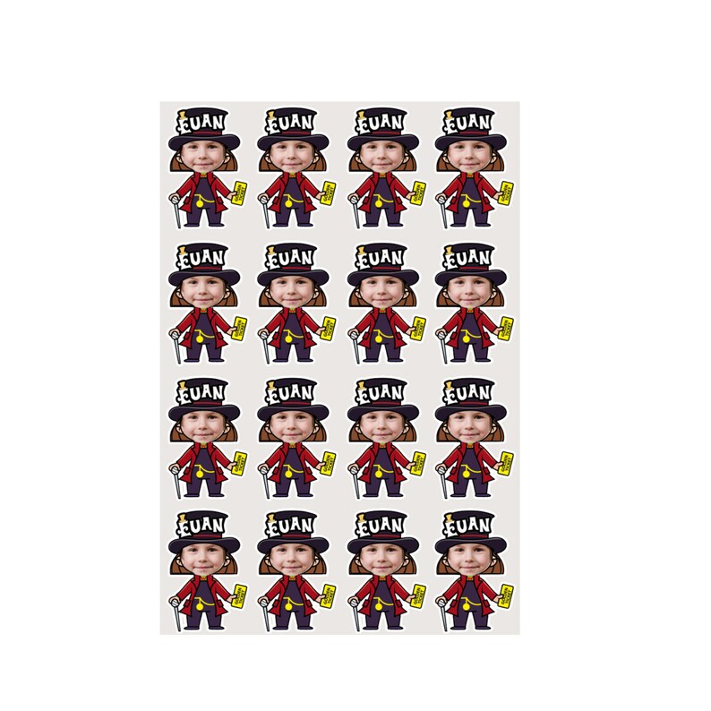 Willy Wonka Bar Custom Name Stickers Personalized Face Photo Labels ...