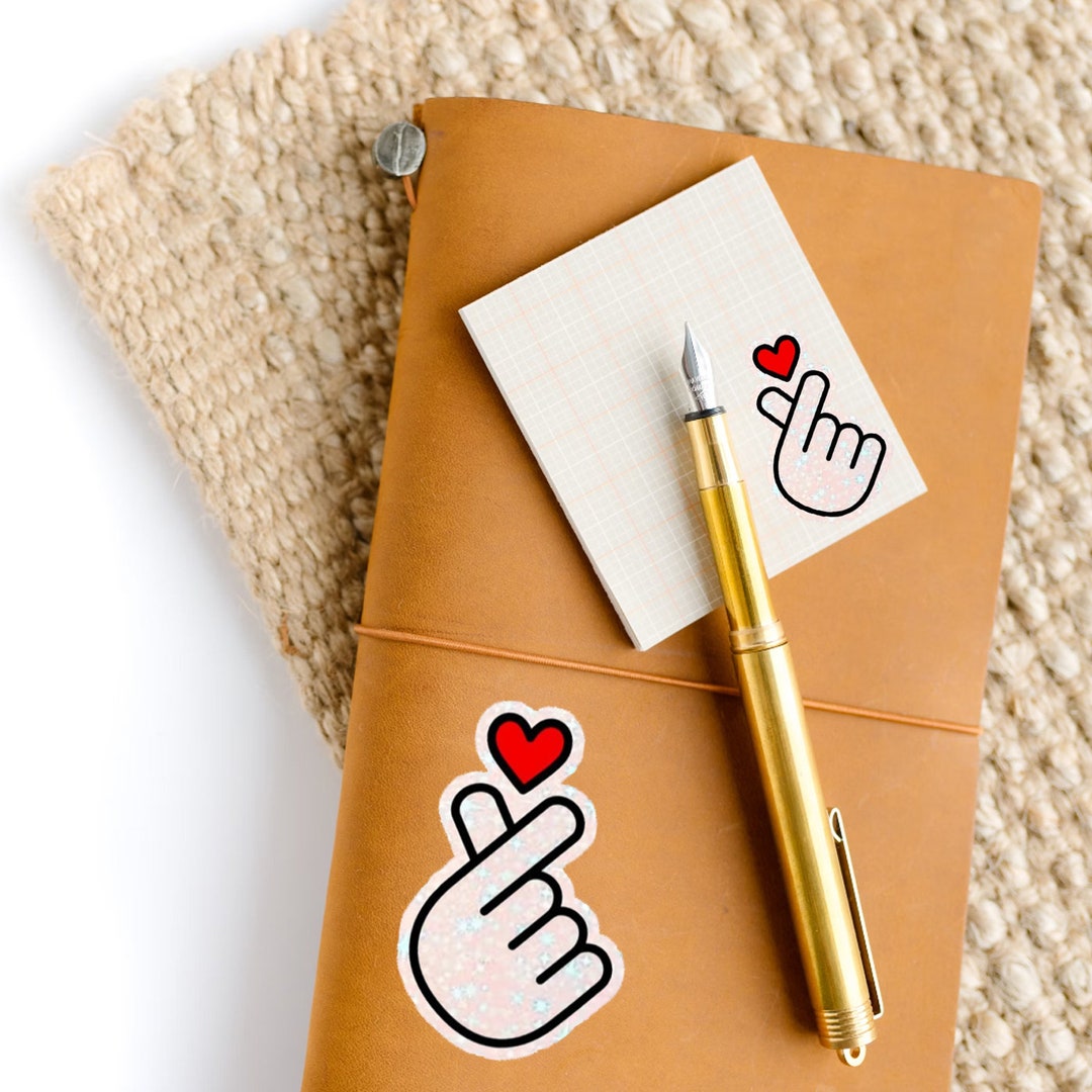 K-pop Finger Heart Stickers Set - 3 Sizes, 12 Pieces - Holographic ...