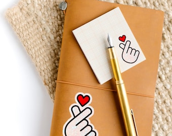 K-pop Finger Heart Sticker, Cute Korean Heart Sticker, Pink Finger ...