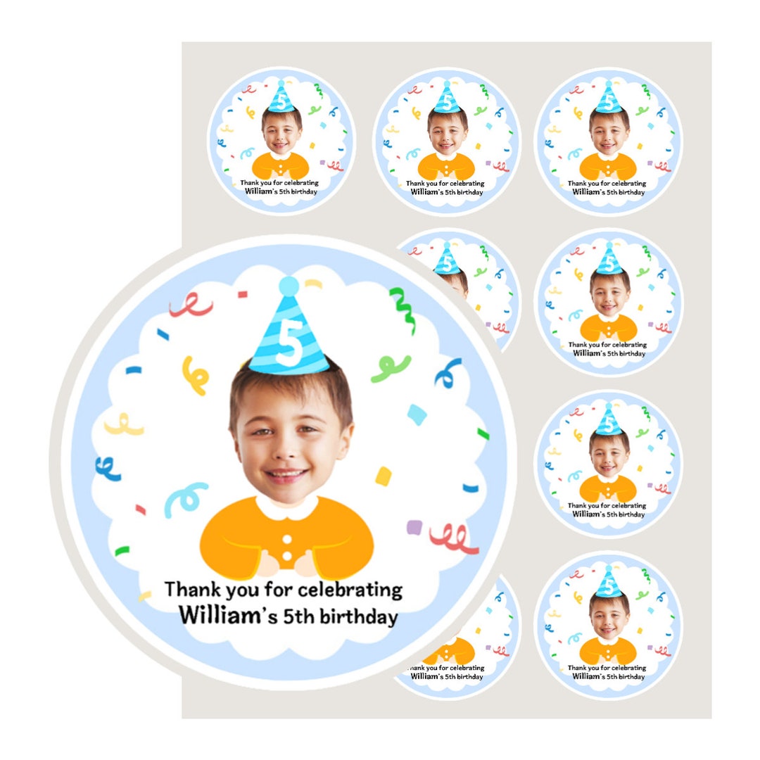 Birthday Face Photo Thank You Labels, Custom Birthday Face Labels for ...