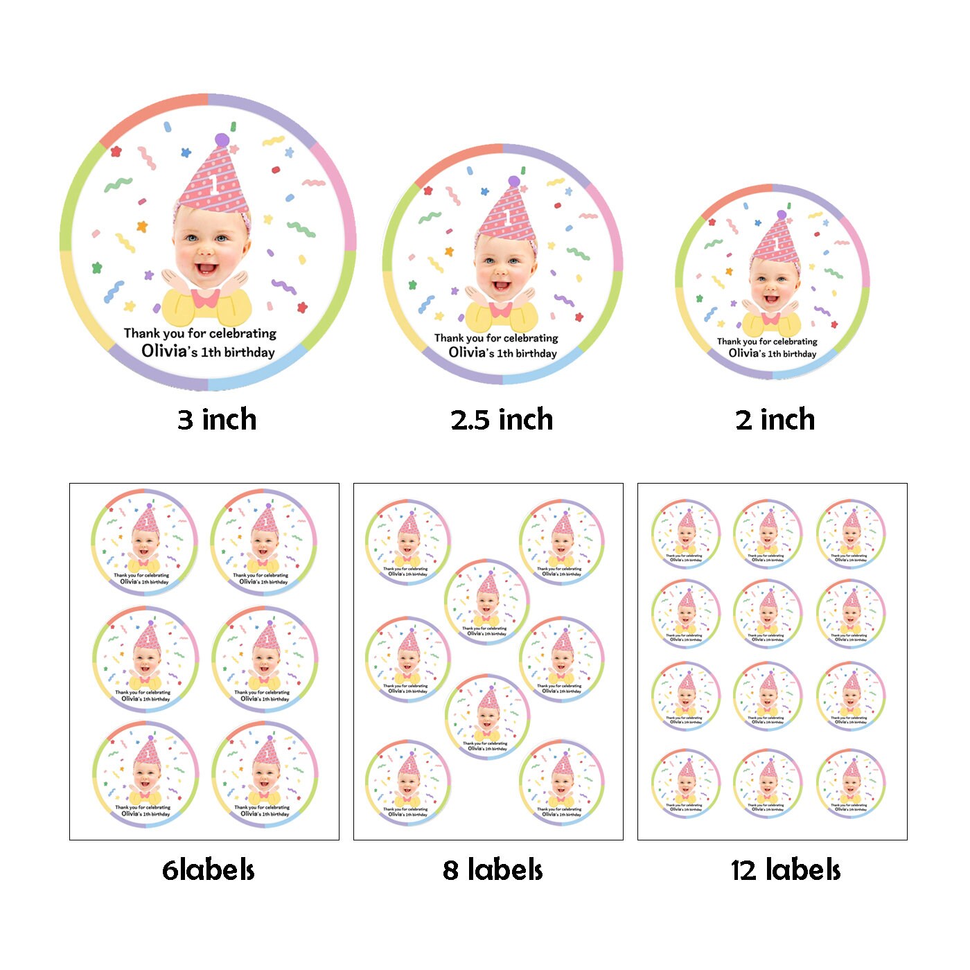 Birthday Face Photo Labels, Custom Birthday Face Labels, Custom ...