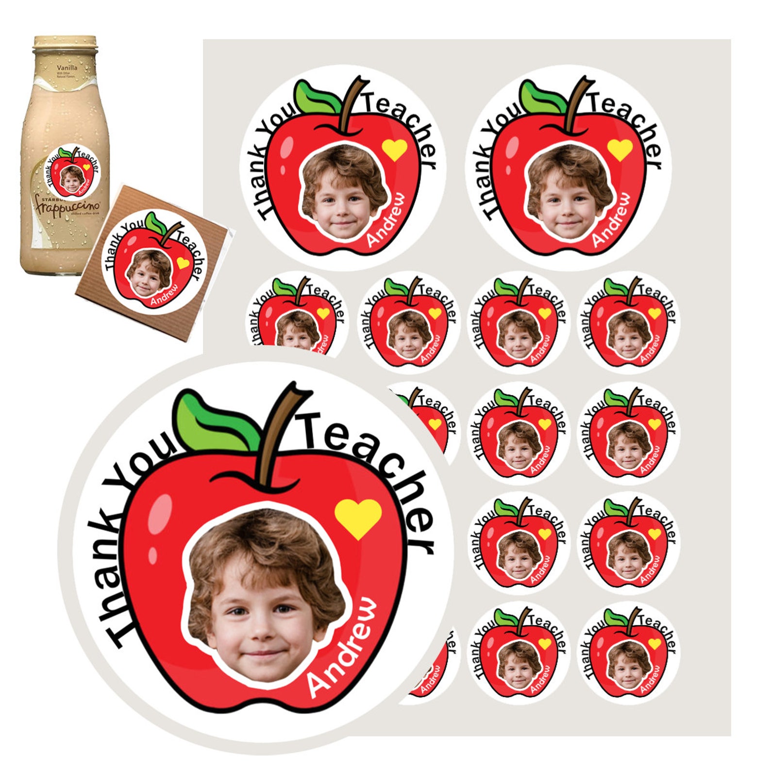Personalized Thank You Teacher Apple Stickers With Face Photo 18pcs ...