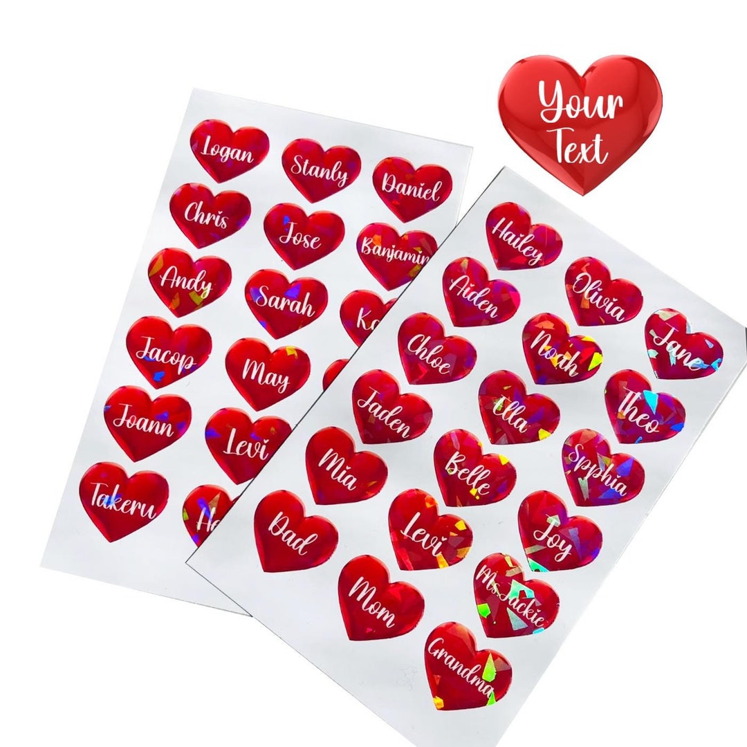 36 Pcs Custom 3D Heart Stickers | Personalized Name Stickers for ...