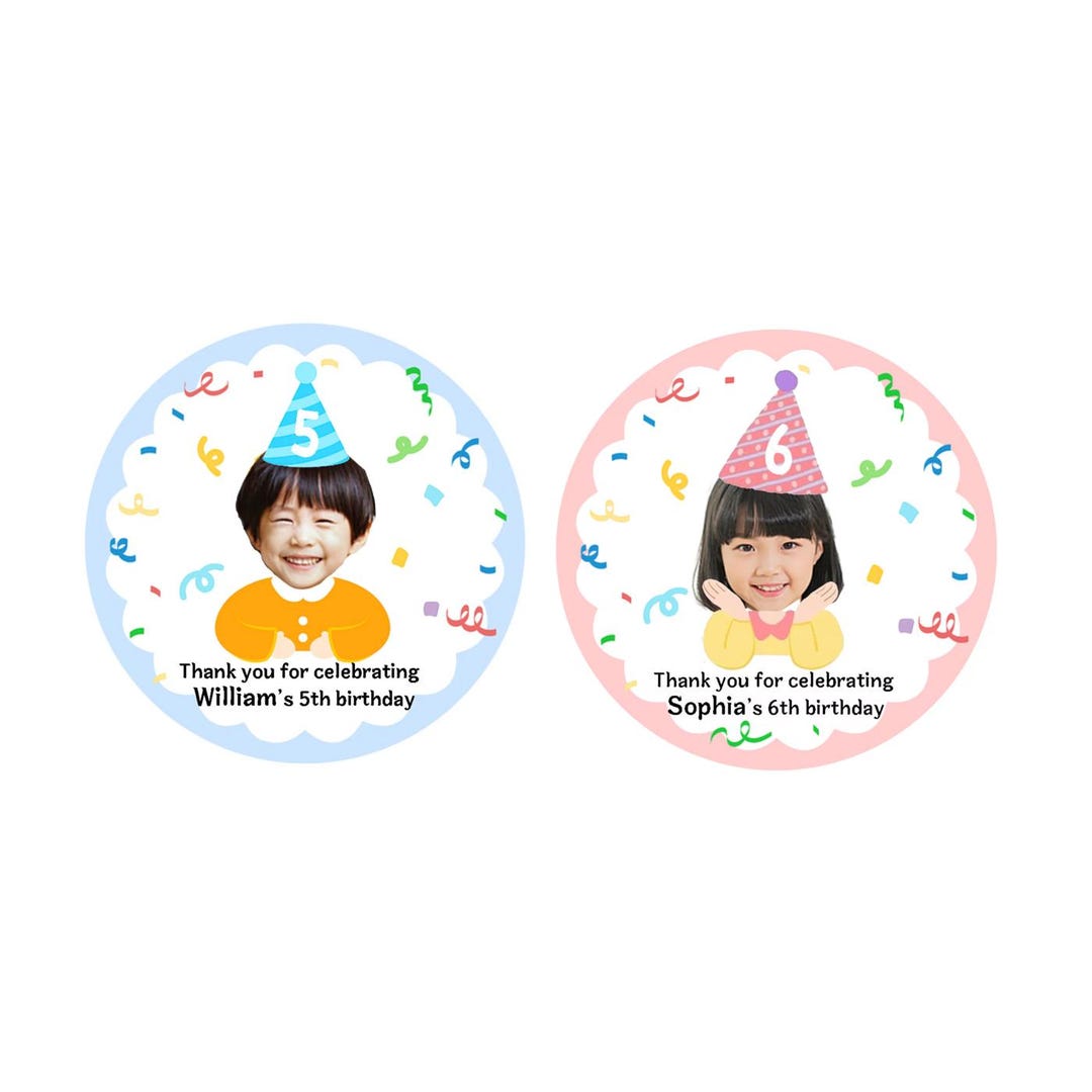 Birthday Face Photo Thank You Labels, Custom Birthday Face Labels for ...