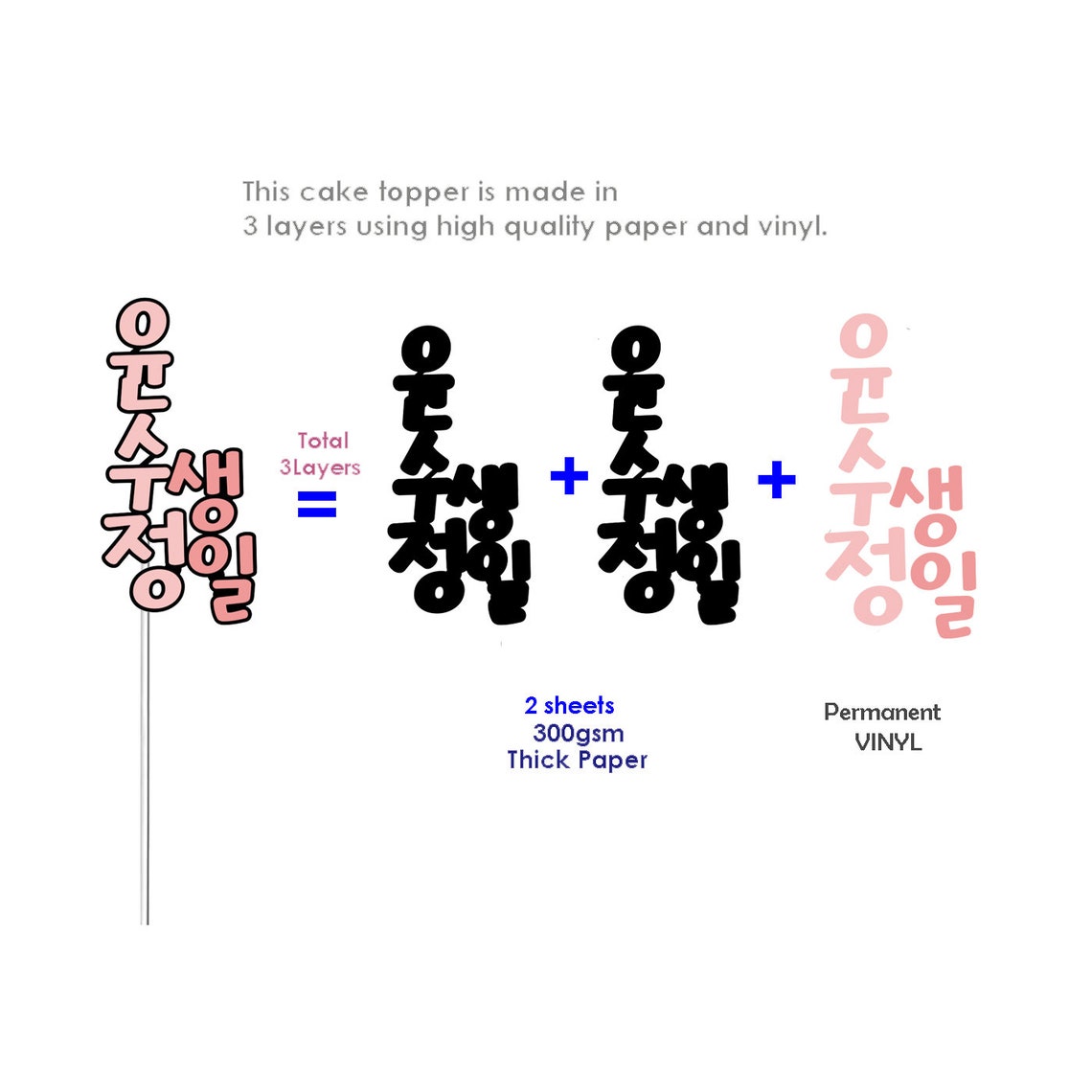 Korean Name Cake Topper Personalized Name Cake Topper Custom Korean ...